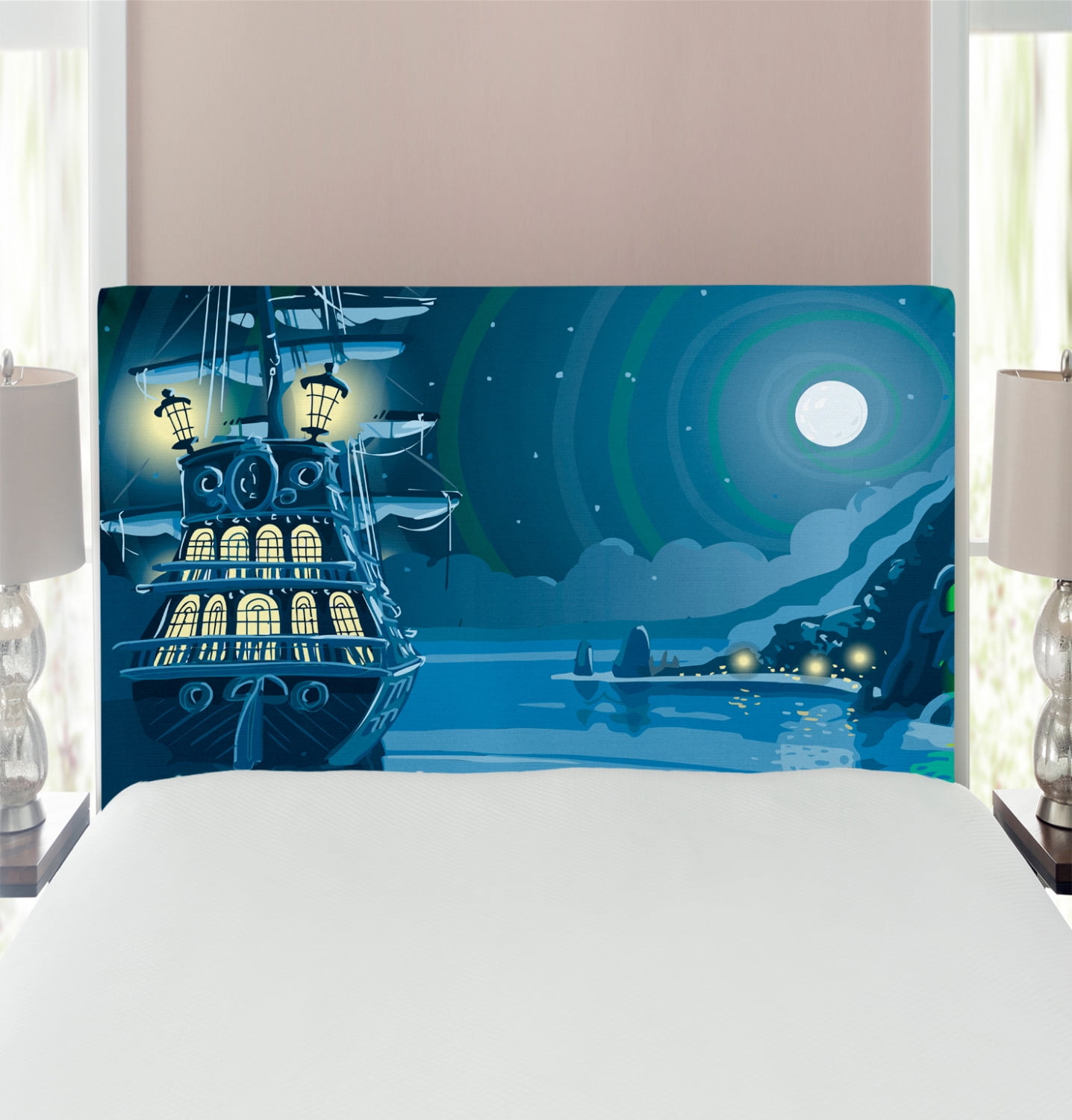 Nautical Headboard, Detailed Illustration of Nocturnal Adventure Island ...