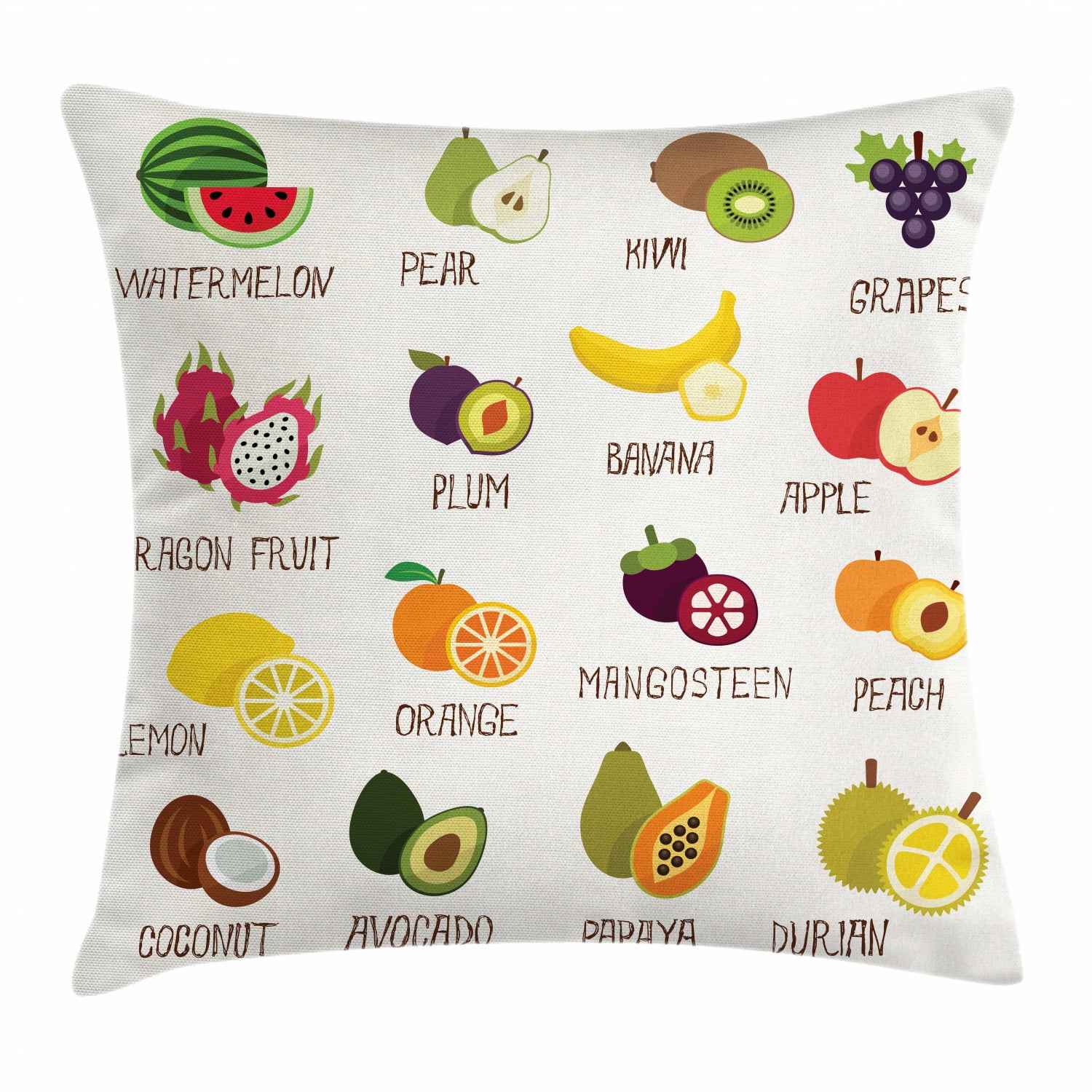 Fruit Throw Pillow Cushion Cover, Collection of Fruits Apple Orange ...
