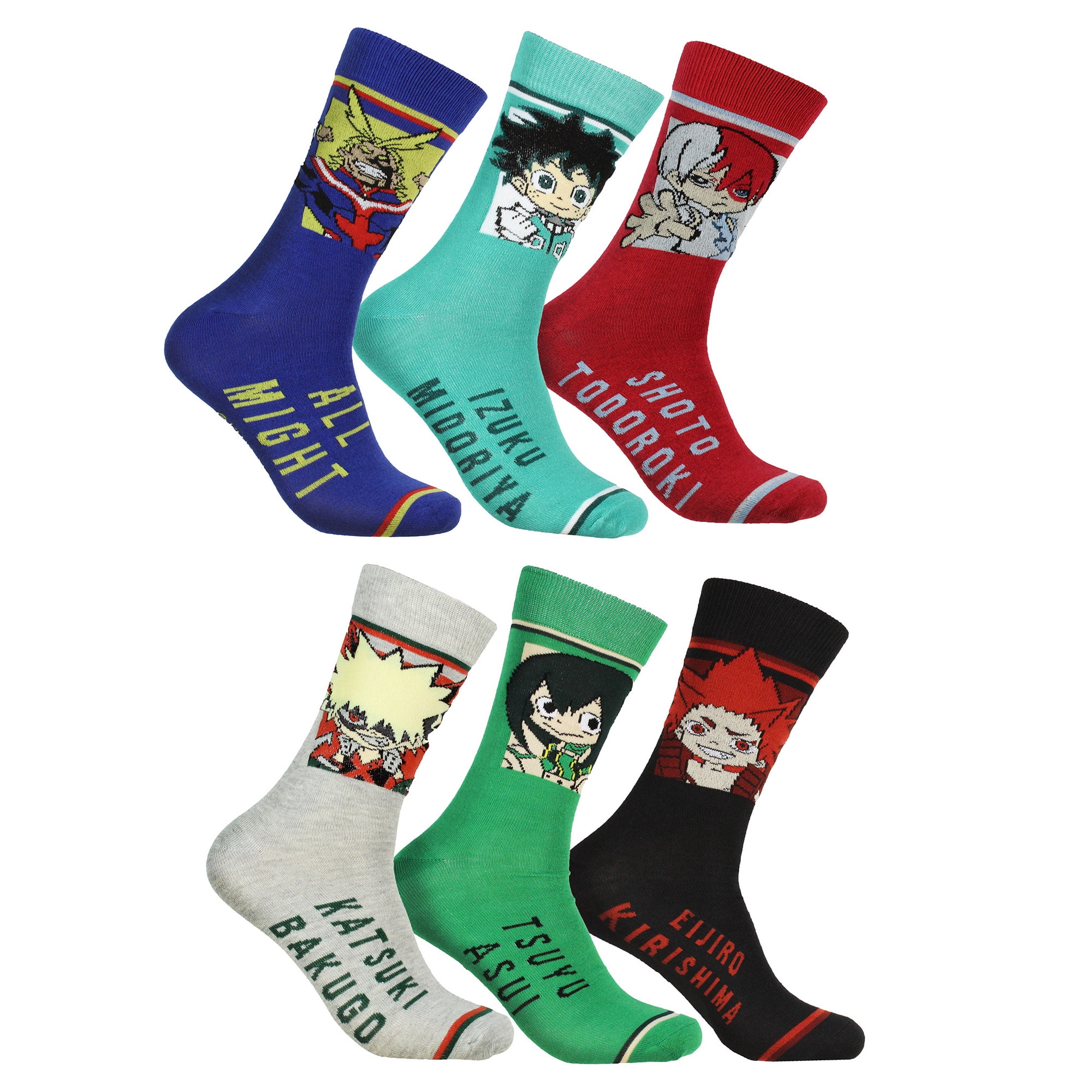 My Hero Academia Character Designs 6 Pack Adult Crew Socks - Walmart.com