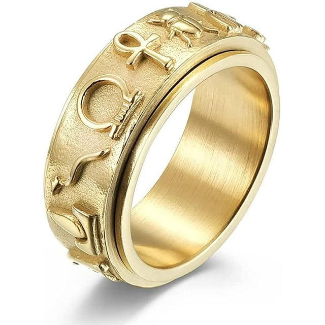Fidget Rings Ankh Ring Stainless Steel Eye of Horus Rings Anubis Black ...
