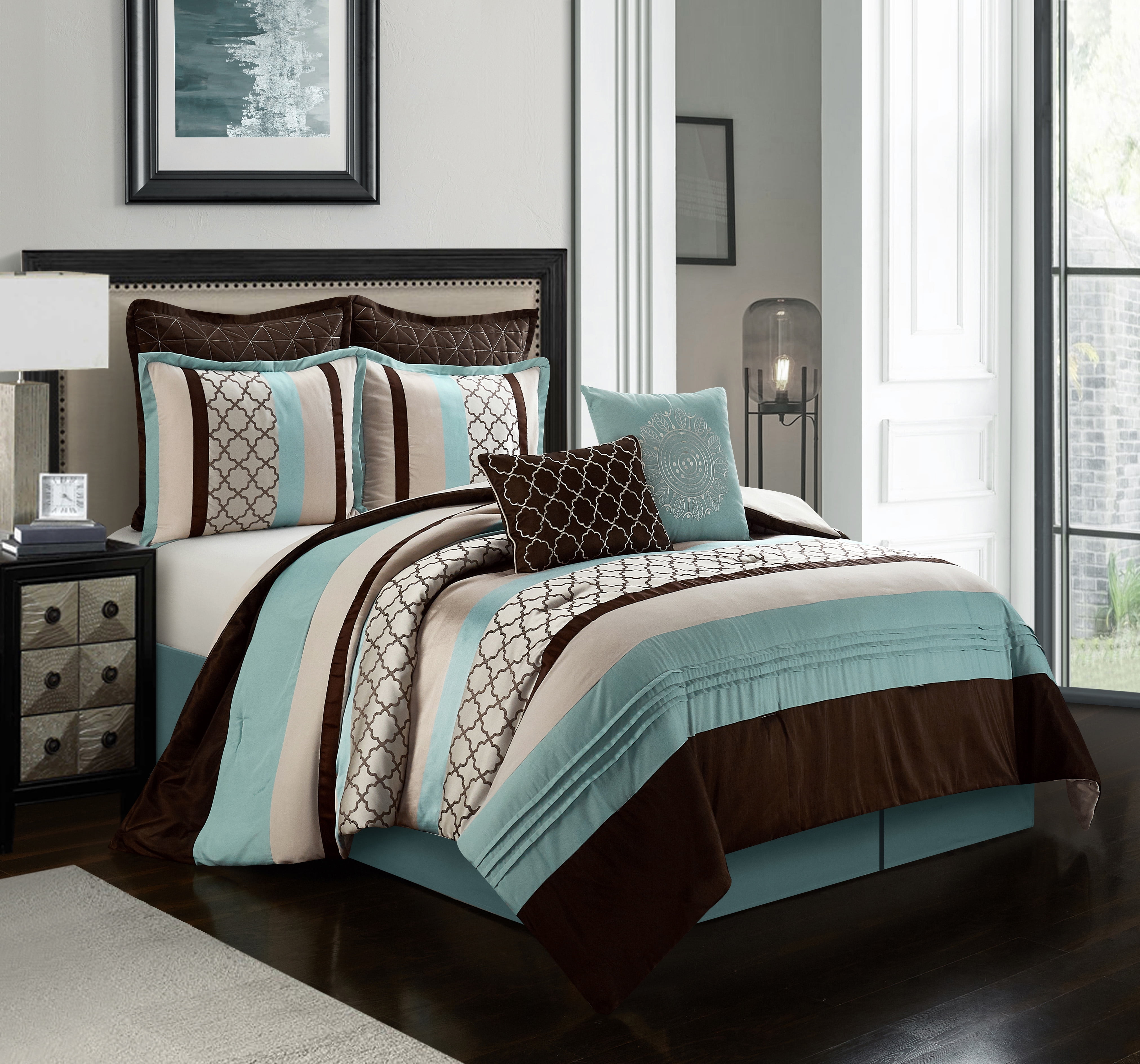Nanshing Avalon 8 Piece Trellis Moroccan Print Comforter Set, Aqua ...