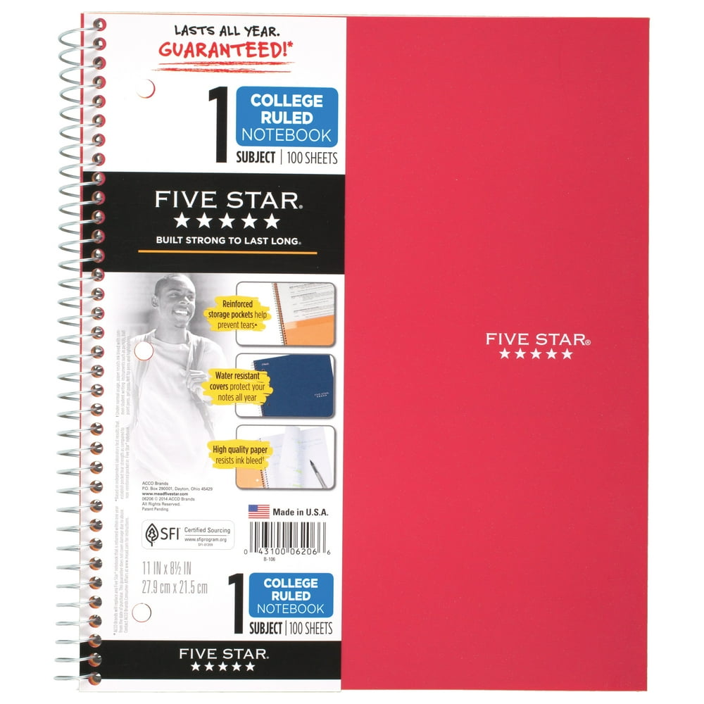 Five Star Notebook 1 Subject College Ruled Red 72053 Walmart five-star-notebook-1-subject-college-ruled-red-72053-walmart