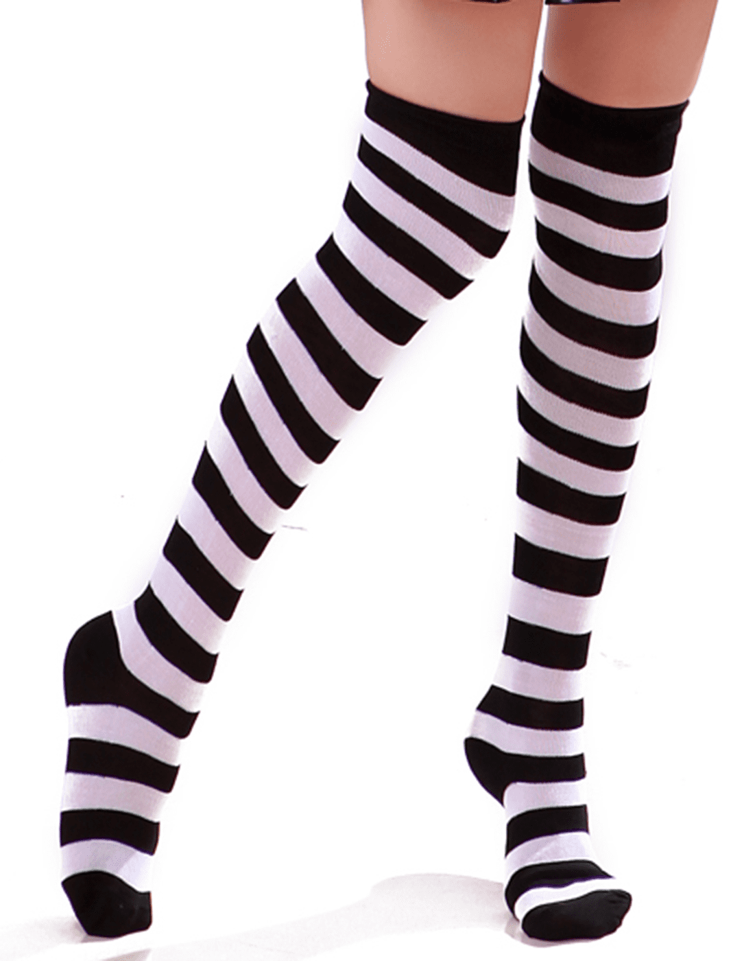 Women's Extra Long Striped Socks Over Knee High Opaque Stockings (Black ...