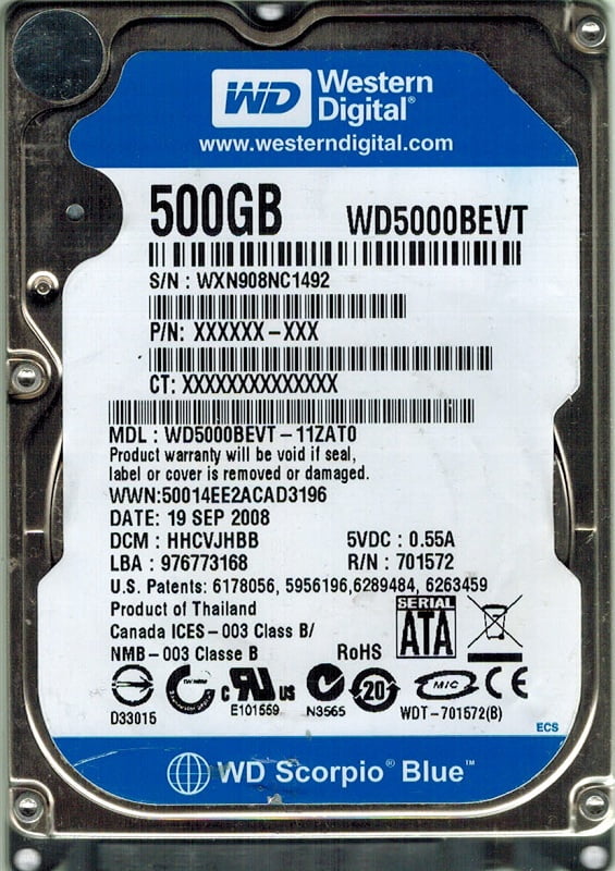 Western Digital WD5000BEVT-11ZAT0 500GB DCM: HHCVJHBB - Walmart.com