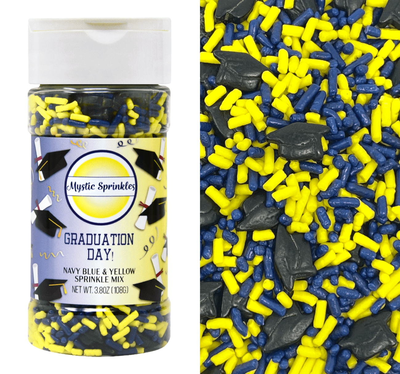 Mystic Sprinkles Graduation Day! Navy Blue & Yellow Sprinkle Mix 3.8 oz ...