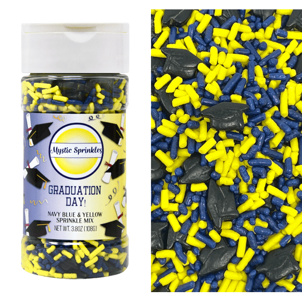 Mystic Sprinkles Graduation Day! Navy Blue & Yellow Sprinkle Mix 3.8 oz ...