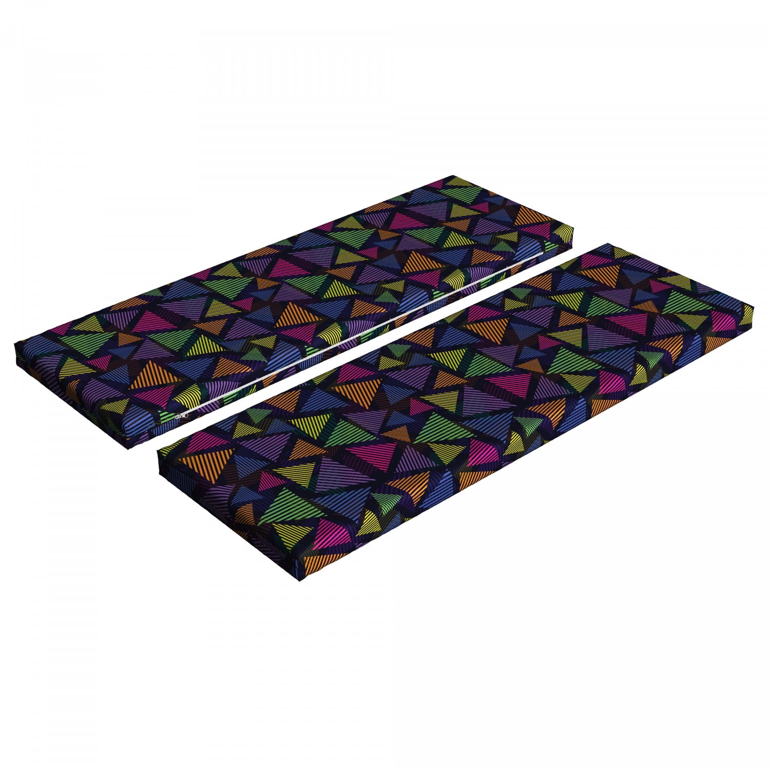 Colorful Bench Cushion Set of 2, Pattern with Striped Triangle Shapes ...