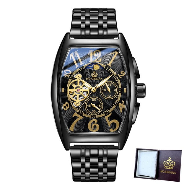 Gold Case Big Square Dial Automatic Watch Men Tourbillon Mechanical ...
