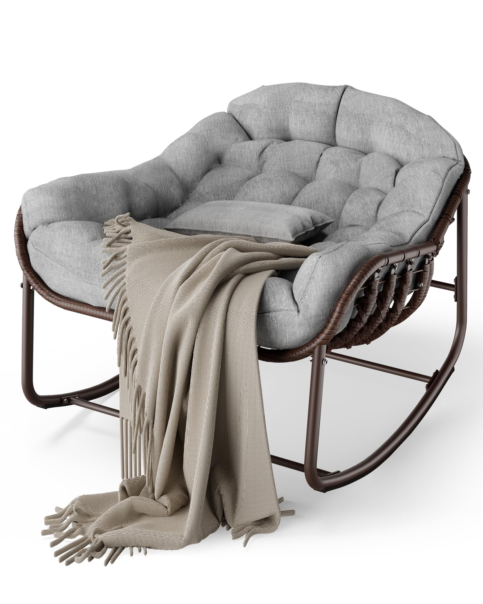 Patio Chair Oversized - Brown Rattan Papasan Rocking Chair with ...