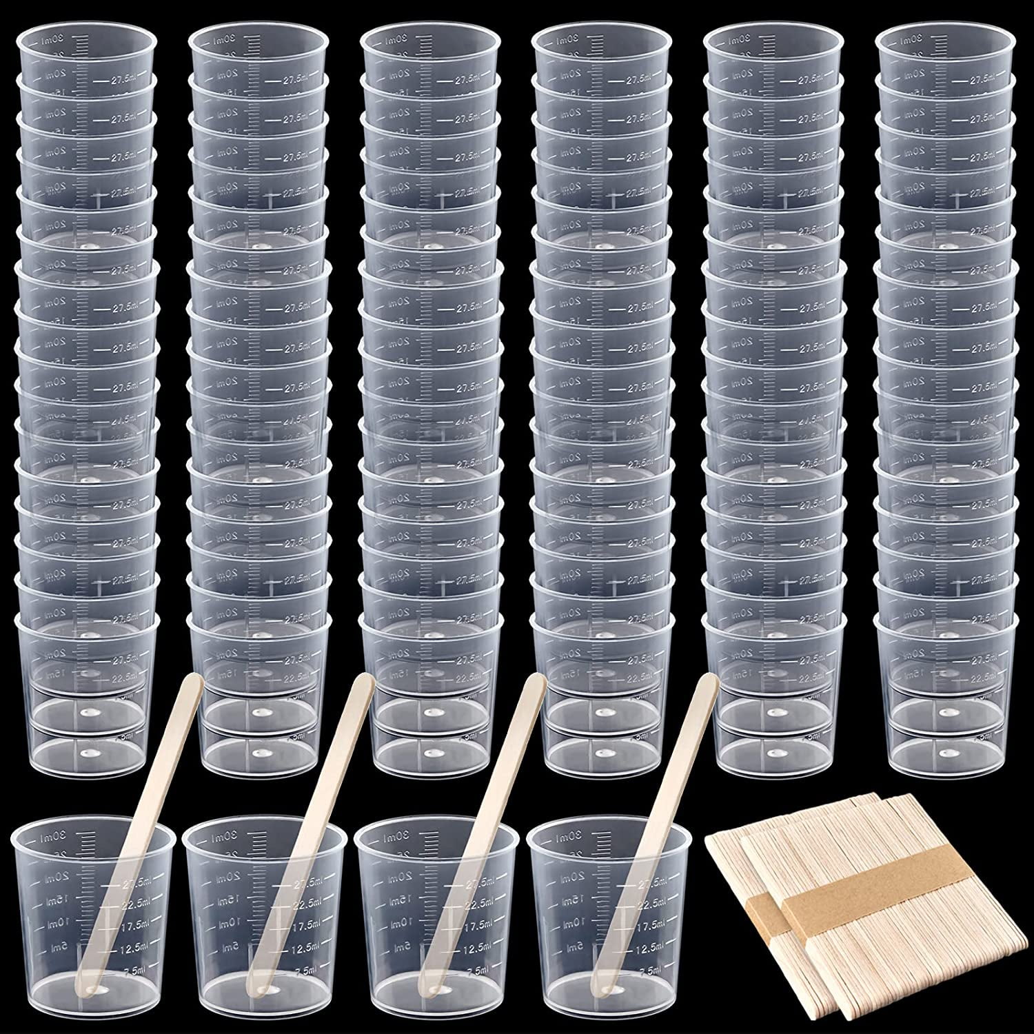 50 Pack 30ml(1 OZ)Plastic Clear Graduated Cups Transparent Scale Cups ...