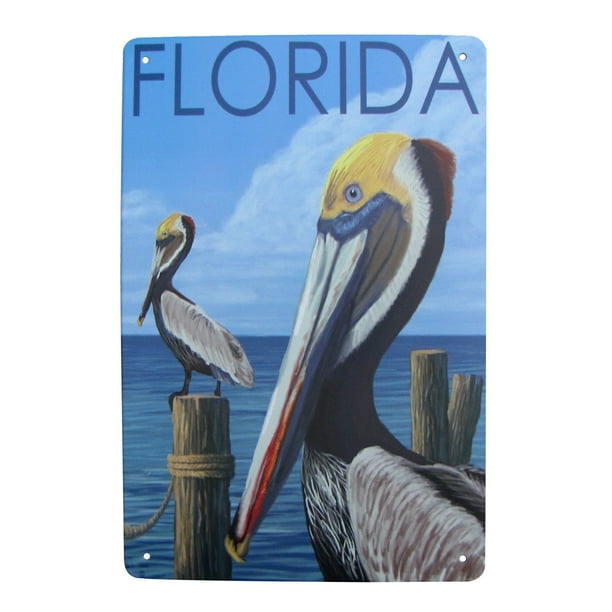 Metal Florida Pelican Bird Sign Tin Coastal Home Nautical Beach House ...
