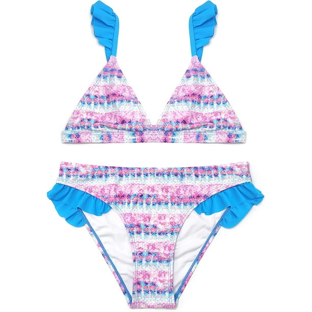 Girls Cute Triangle Ruffles Bikini Hipster Floral Printing Bathing ...