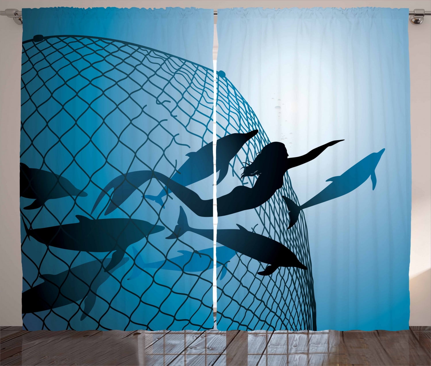 Mermaid Decor Curtains 2 Panels Set, A Mermaid Rescues Flight Of ...