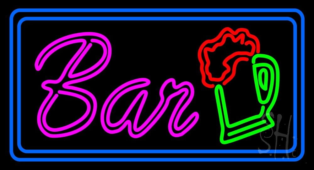 Double Stroke Bar With Beer Mug Blue Border LED Neon Sign 20 x 37 ...