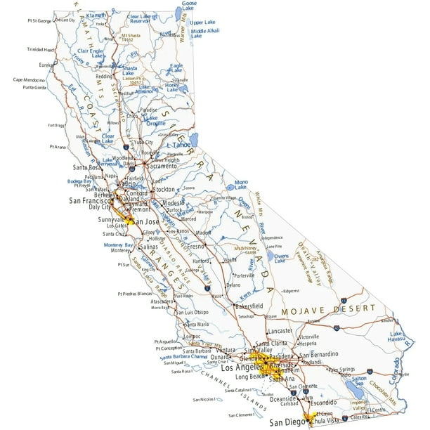 24x24in California Road Map with Cities and Highways 【Coated Paper ...