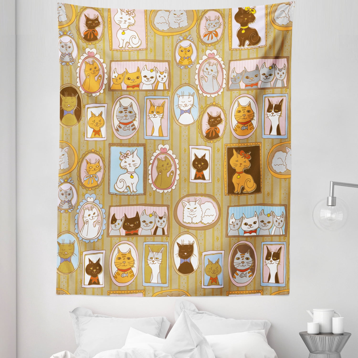 Cat Tapestry, Family Tree of a Kitty with Portraits Domestic Feline ...