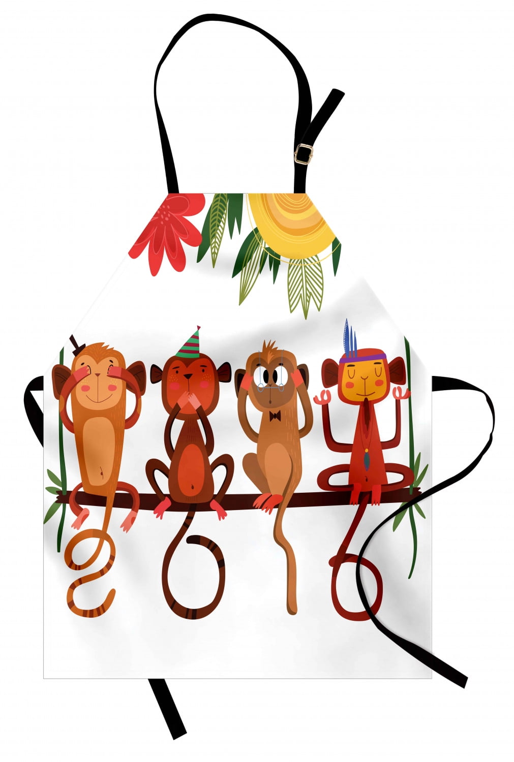 Monkey Apron, Cartoon Style Illustration with Animals Sitting on a ...
