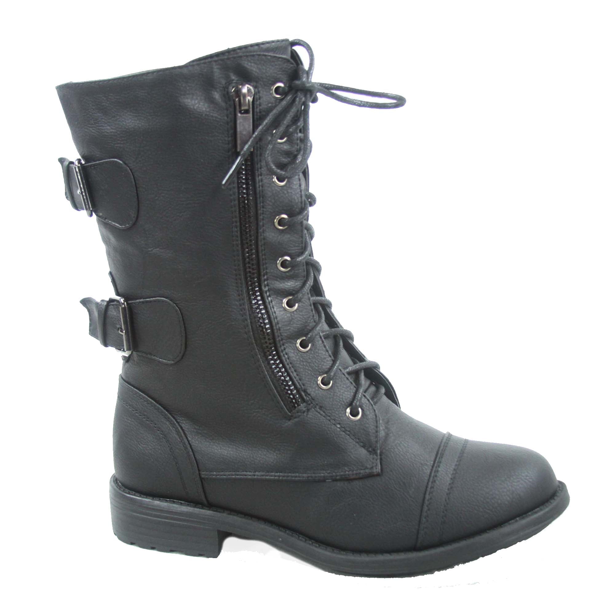 Pack-72 Women's Mid Calf Zipper Low Heel Combat Military Lace Up Boots ...