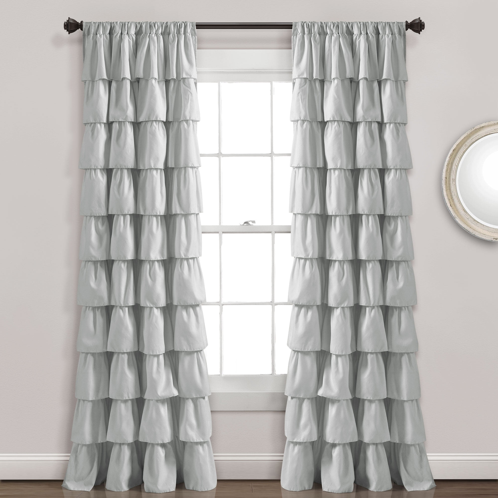 Lush Decor Ruffle Ruffle 84" x 50" Ruffle Light Gray 3" Rod Pocket ...