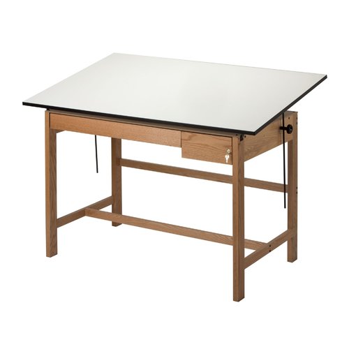 Alvin Solid Oak White Top Drafting Table 2 Drawers 37 1/2" x 60 ...