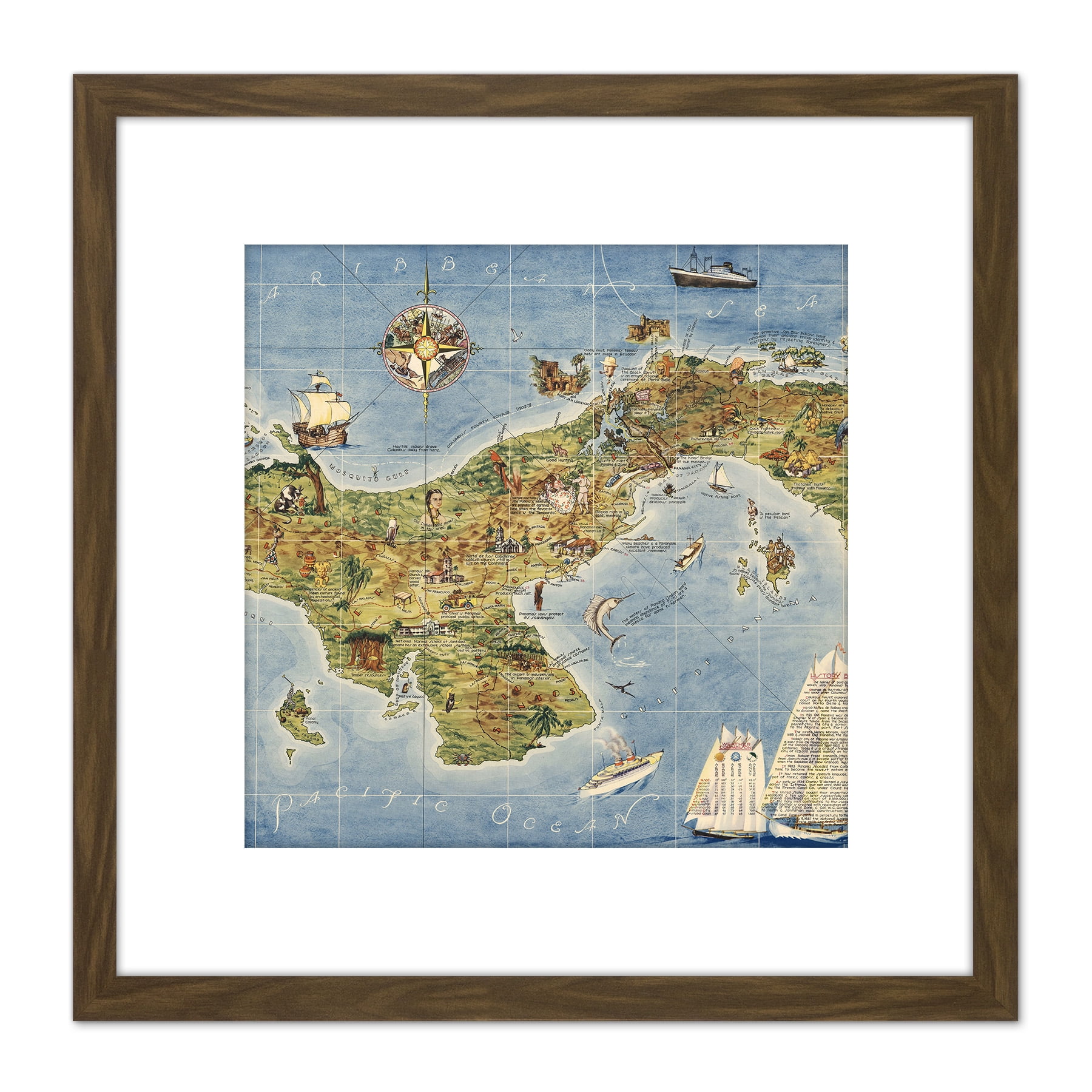 Map Herman 1941 Panama Canal Pictorial 8X8 Inch Square Wooden Framed ...
