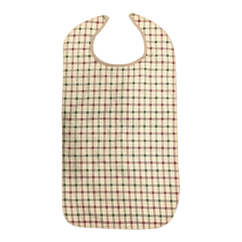 Adult Bib With Waterproof Vinyl Backing Washable 17x34 Beige Plaid ...
