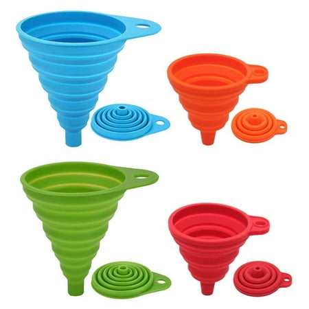 Funnel Set Foldable Funnel, Pack of 4 Silicone Funnels for Kitchen and ...