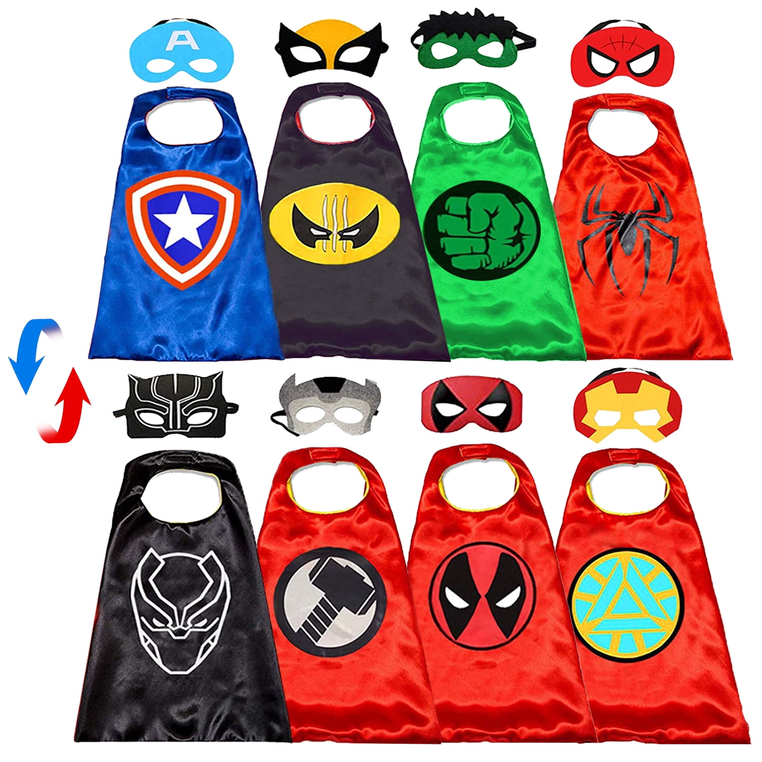 Superhero Capes and Masks for Kids Halloween Cosplay Double Side Capes ...