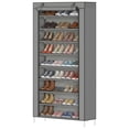 9-Tier Gray Shoe Rack with Dustproof Cover, Metal Storage Cabinet Holds ...