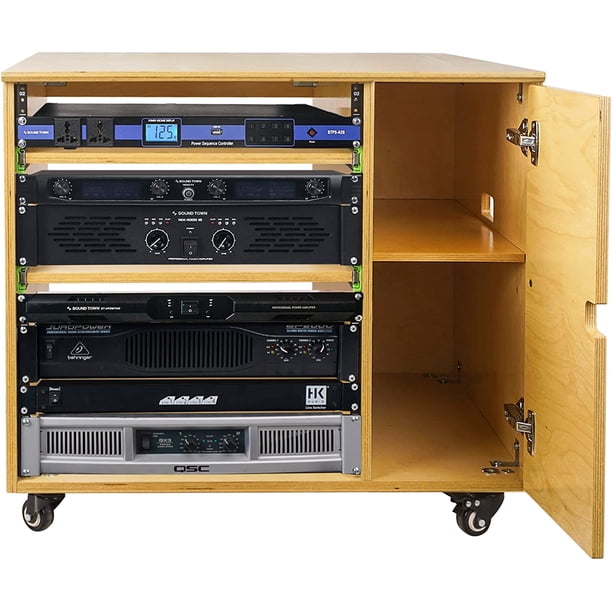 Sound Town DIY 11U Plywood Studio Rack with Slide-Out Trays, Cabinet ...