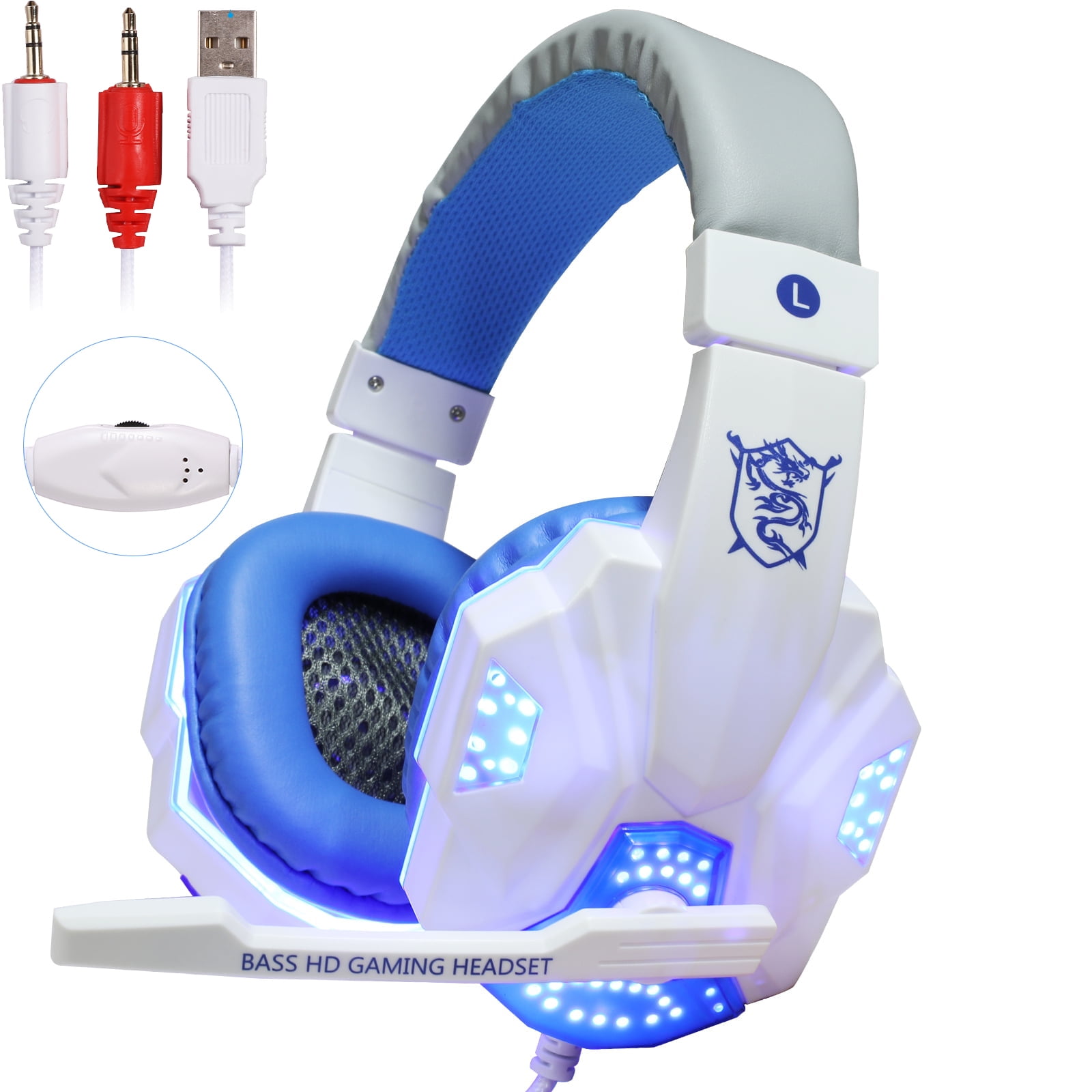 KKSQ Gaming Headset Stereo Bass Surround,Soft Memory Earmuffs with Led ...