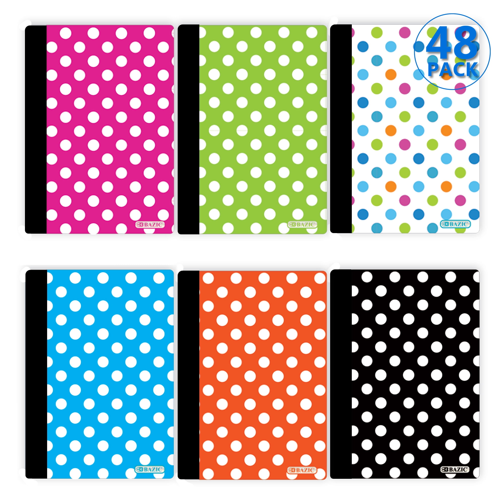 BAZIC Polka Dot Poly Cover Composition Book 5"x7" 80 Sheets, Assorted ...