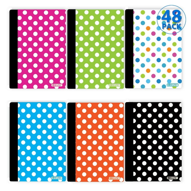 BAZIC Polka Dot Poly Cover Composition Book 5"x7" 80 Sheets, Assorted ...
