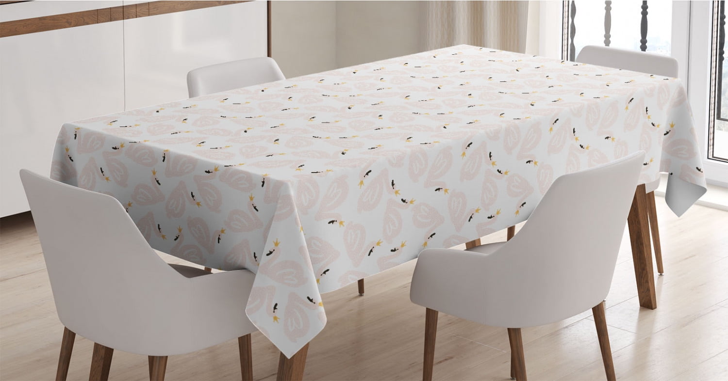 Swan Tablecloth, Doodle Style Pastel Color Swan Cartoones Girly Style ...