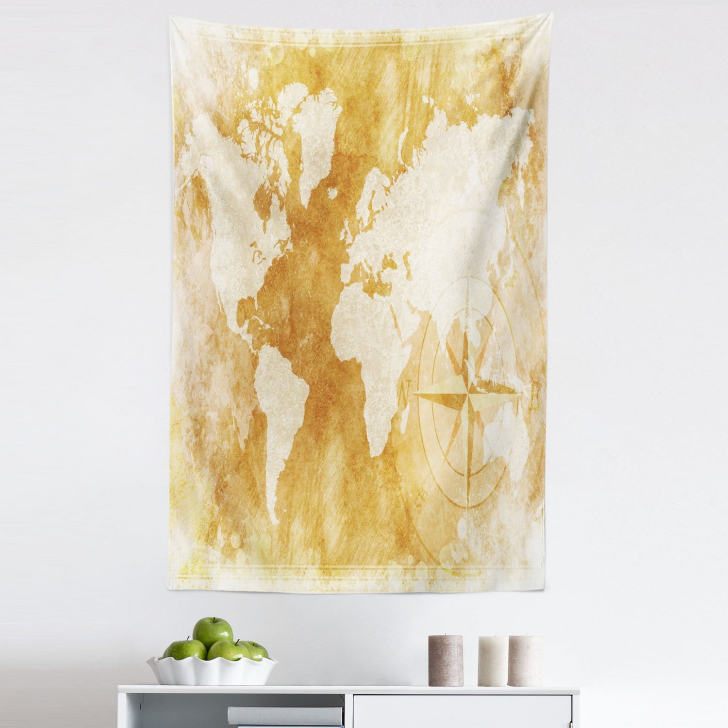 Compass Tapestry, Old-Fashioned World Map Design with Compass in Retro ...