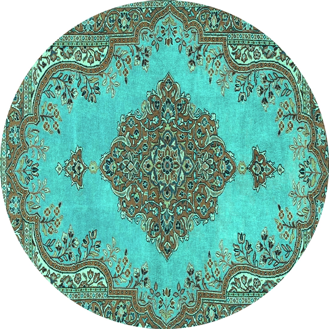 Ahgly Company Machine Washable Indoor Round Persian Turquoise Blue ...