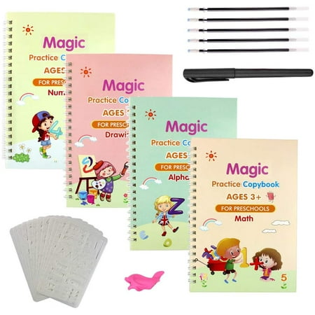 Magic Practice Copybook,4Pcs Magic Reusable Handwriting English ...