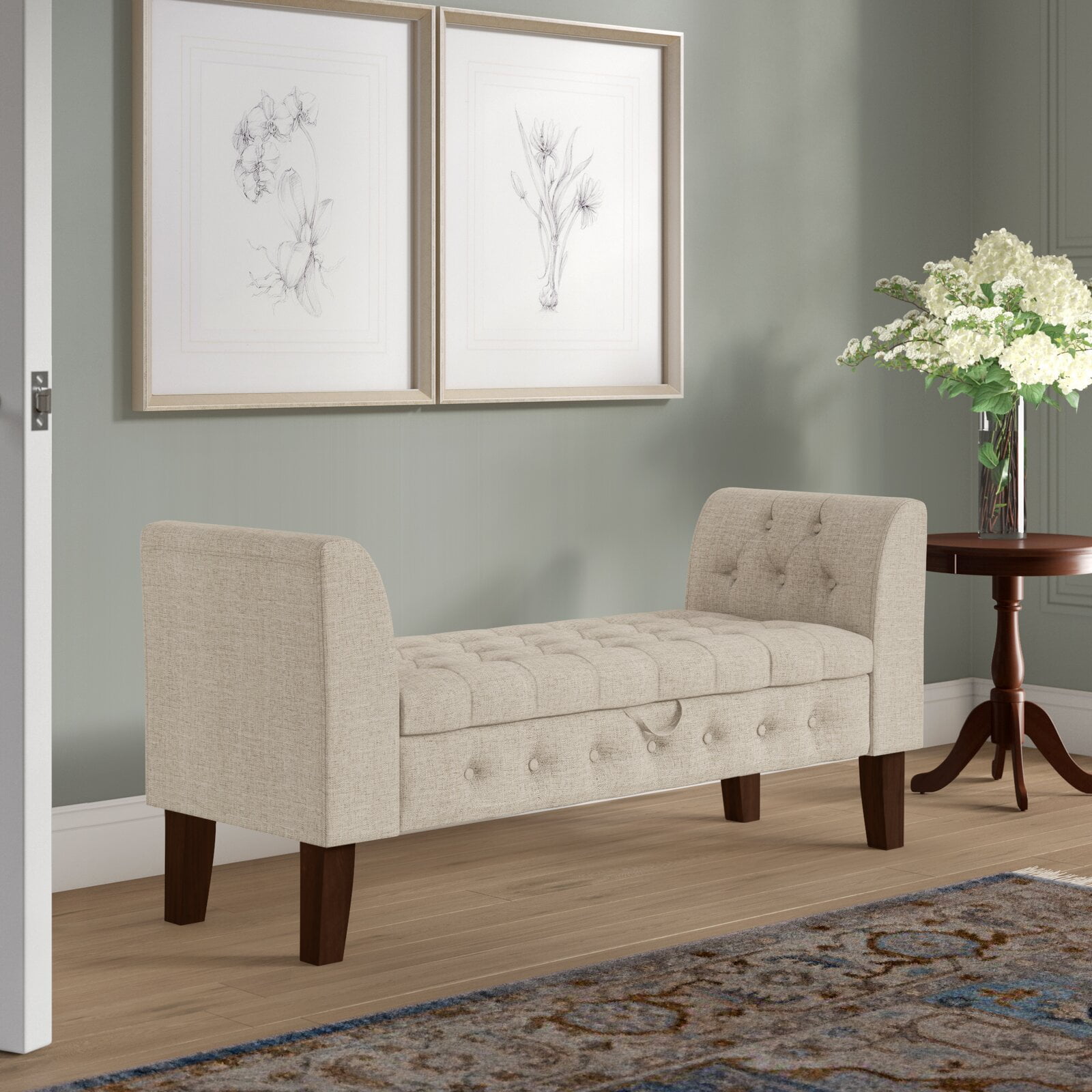 Battle upholstered storage bench store
