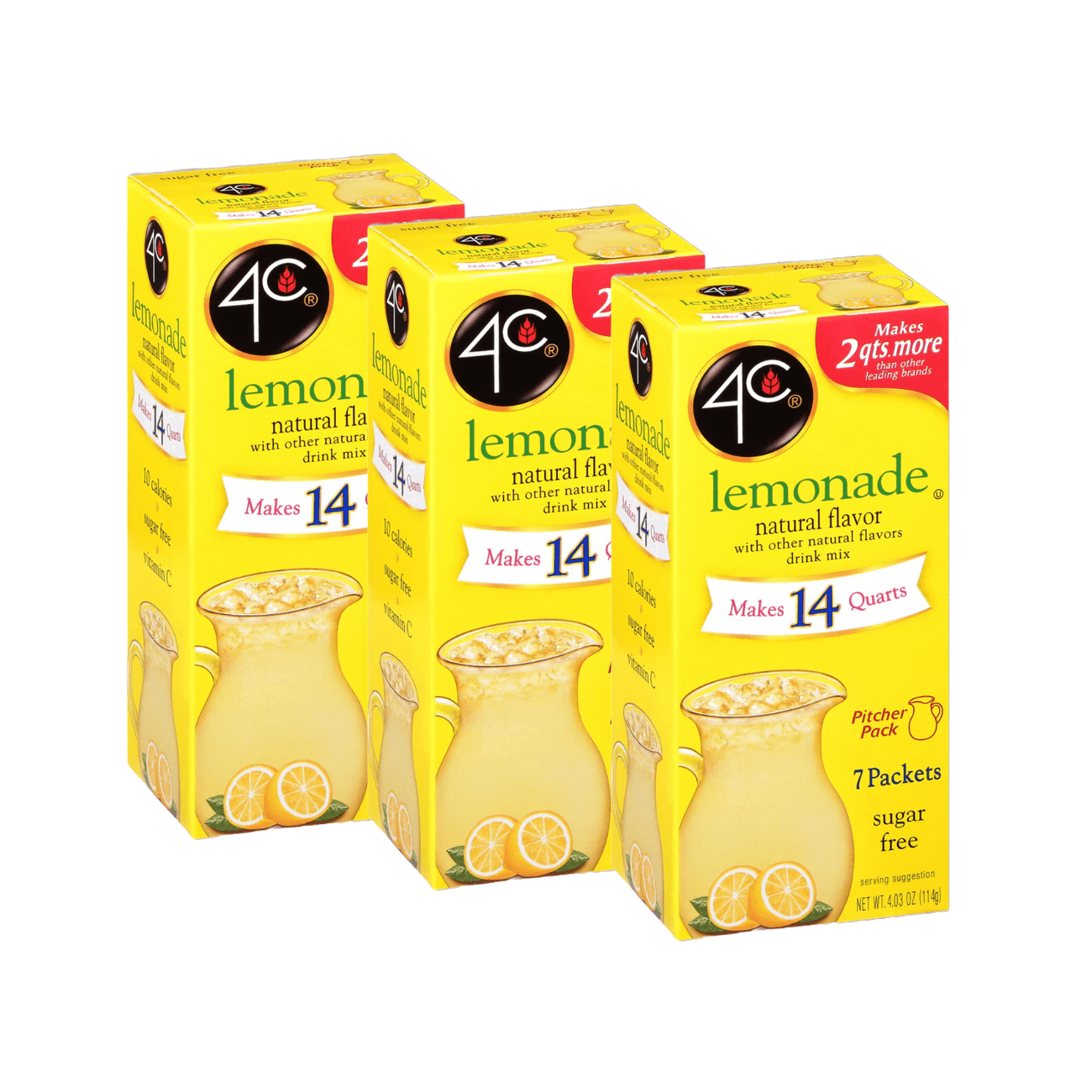 4C Drink Mix Pitcher Pack, Lemonade Flavor, Low Carb, Kosher, 7 Packets ...
