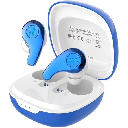 Blue Bluetooth Wireless Ear Buds, Qualcomm Chipset Deep Bass Headphone ...
