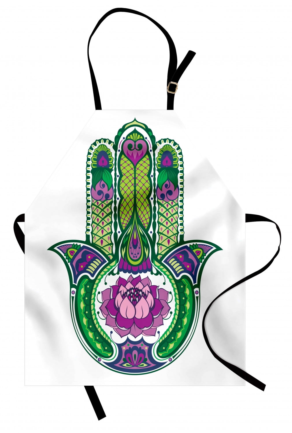 Hamsa Apron Nature Theme Ancient Hamsa Hand with Lotus Flower Motif in ...