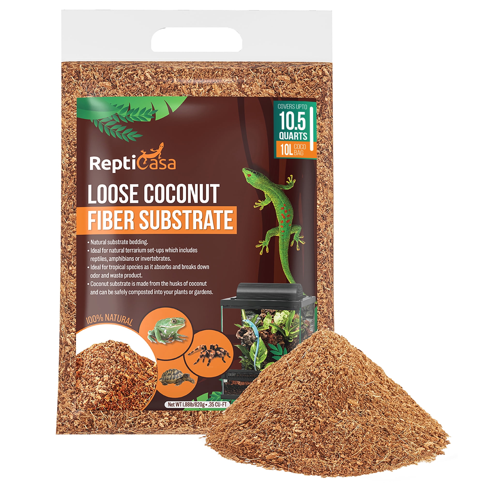 ReptiCasa Loose Coconut Substrate Husk Fibers, 10.5 Quarts Bag, Clean ...