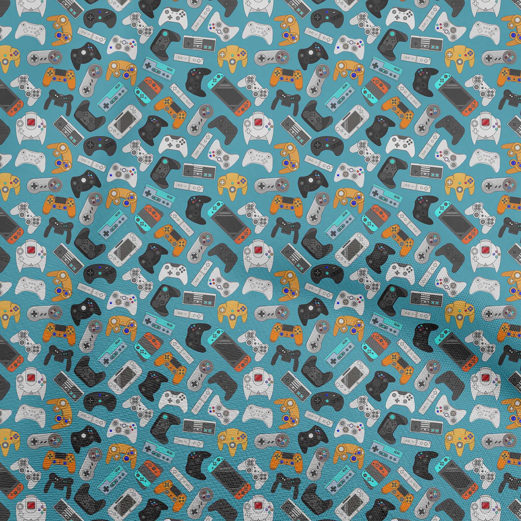 oneOone Cotton Flex Teal Blue Fabric Video Game Diy Clothing Quilting ...