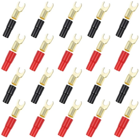 10 Pairs 8GA Copper Gold Plated Spade Terminal Fork Adapters Speaker ...
