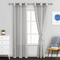 JIUZHEN Grey Sheer Curtains 84 Inches Long - Semi Transparent Light Filtering Grommet Window ...
