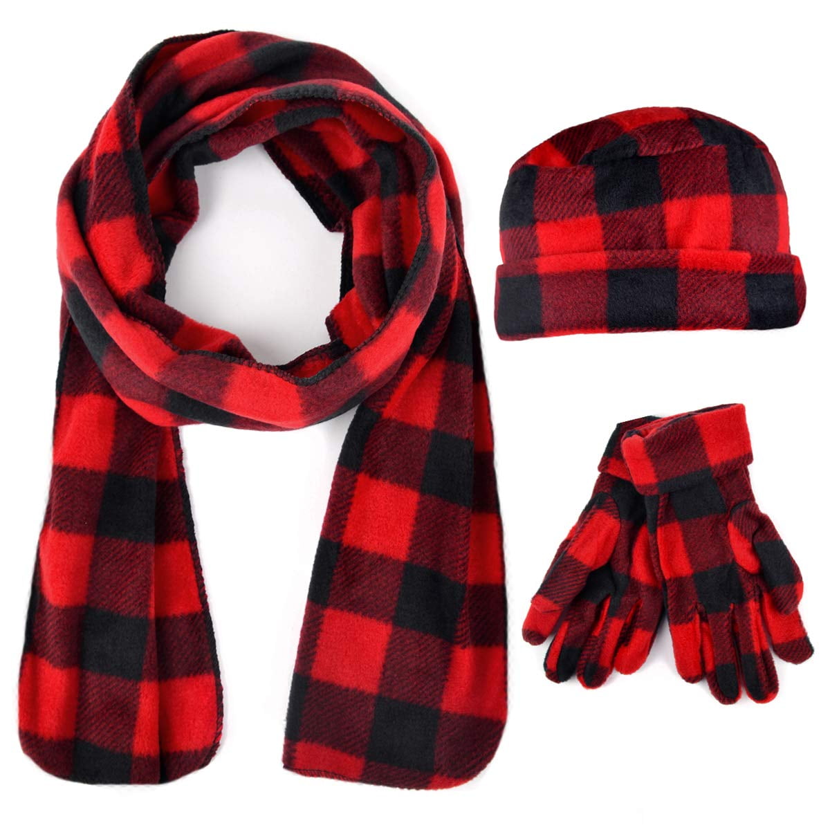 Women's Winter Fleece Winter Set-Polyester Fleece Hat, Gloves, and ...