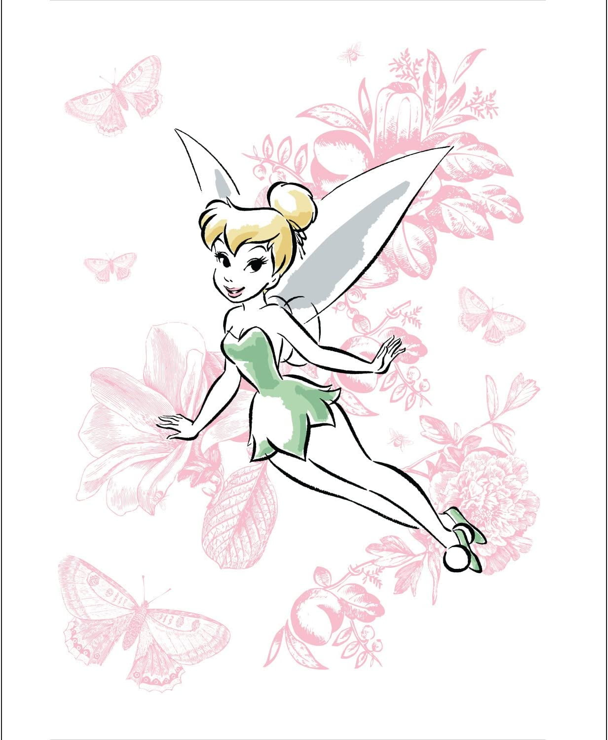 Disney Panel Tinkerbell Floral in White Fabric by The Yard - Walmart.com