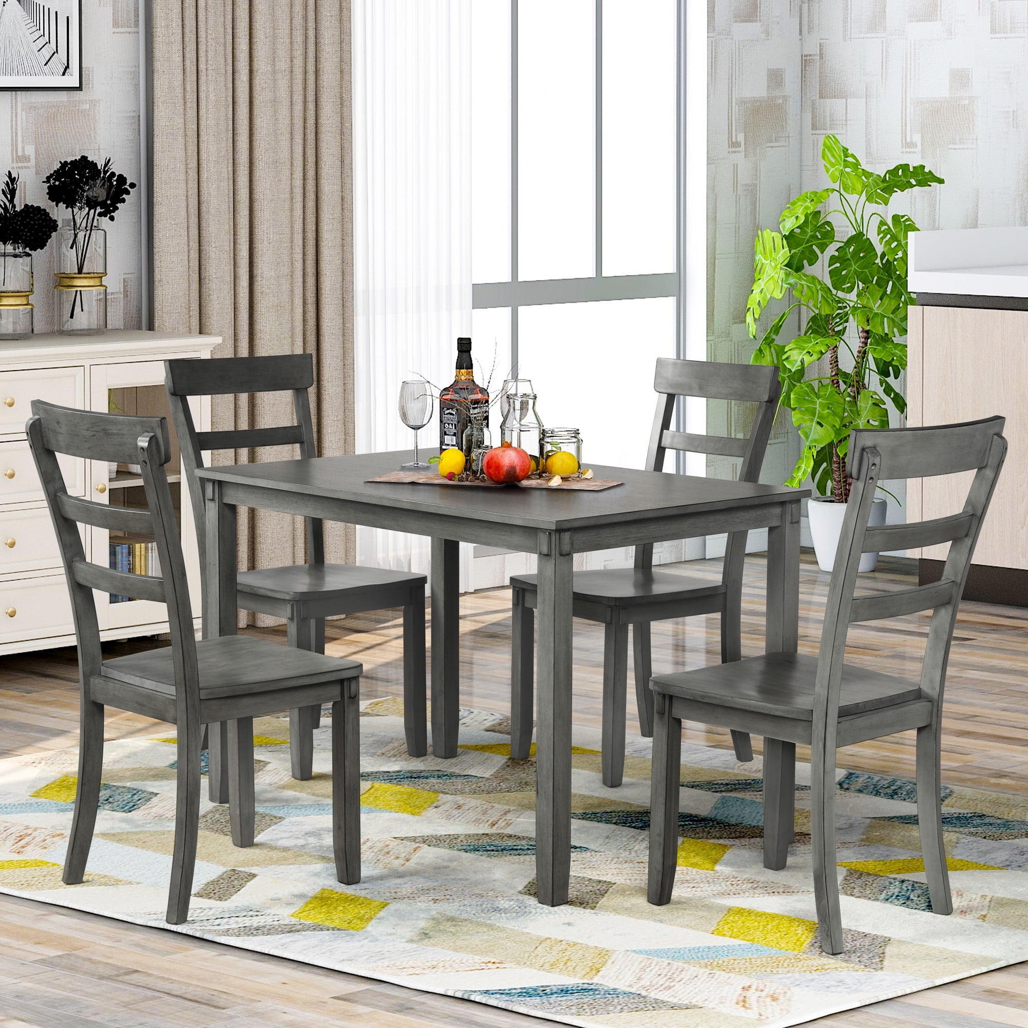 Wooden Counter Height Dining Set, 5-Pieces Table Set with 4 Chairs and ...