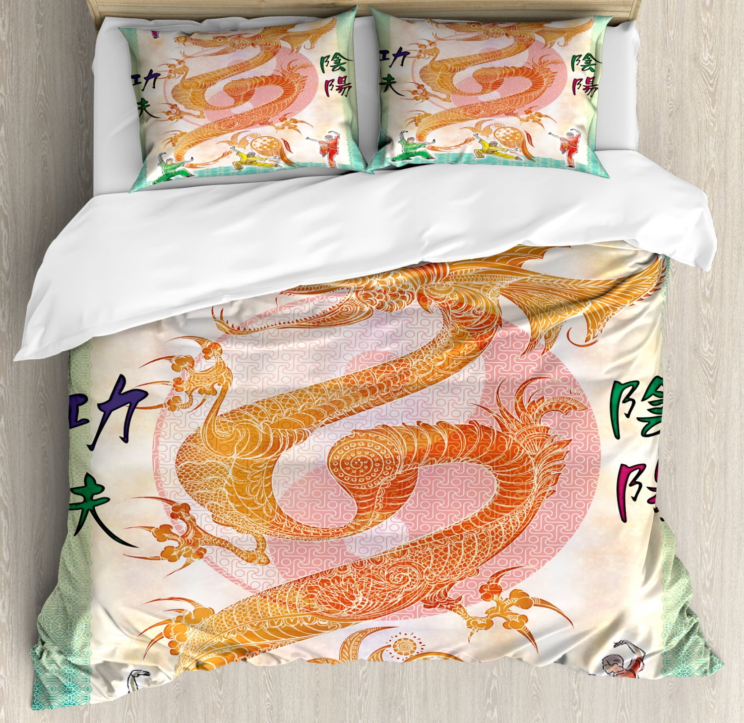 Dragon Duvet Cover Set, Chinese Animal Martial Arts Japanese Samurai ...