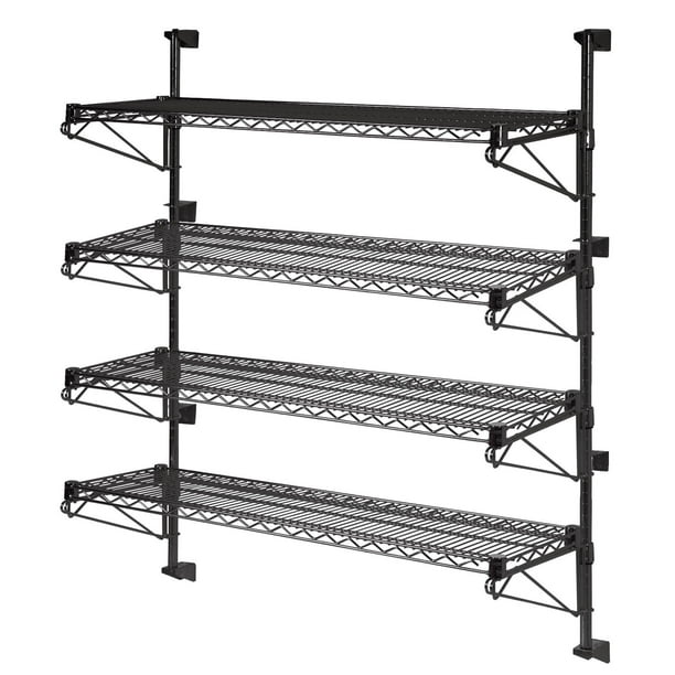 21" Deep x 48" Wide x 54" High Adjustable 4 Tier Black Wall Mount ...